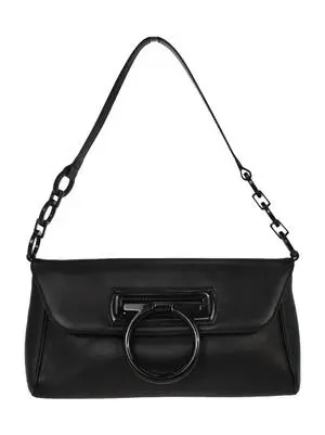 FERRAGAMO 1990-2000s Gancini Leather Shoulder Bag - Black