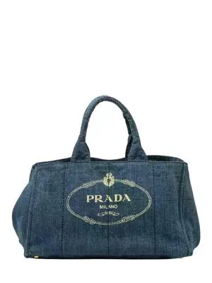 Prada 2013-2025 Large Denim Canapa Logo Satchel - Blue