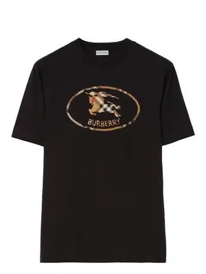 Burberry Check Knight Stamp Cotton T-shirt - Black