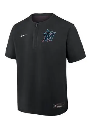 Nike Miami Marlins Authentic Collection Dri-fit Mlb 1/4-zip Short-sleeve Windshirt - Black