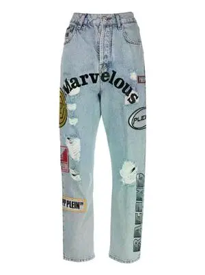 Philipp Plein Patchwork Boyfriend Jeans - Blue