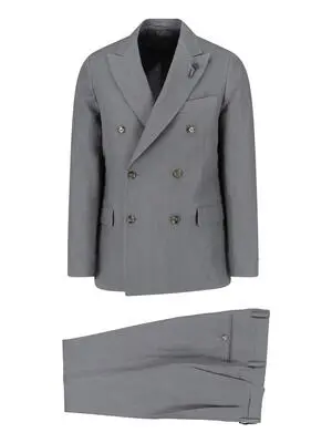 LARDINI Double-breasted Linen Suit - Gray