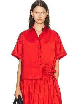 JIL SANDER Short Sleeve Button Up Top - Flame