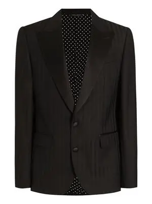 Dolce & Gabbana Pekin Wool Jacquard Single-breasted Sicilia Light Jacket - Black