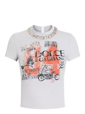 Dolce & Gabbana Jersey T-shirt With Print And Crystals - Grey