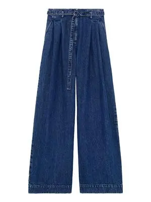 GWYN Ultrawide Pleated Jeans - Medium Blue Denim