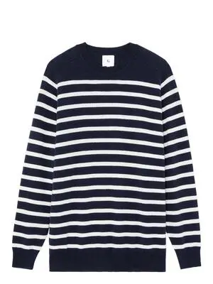 GWYN Oversized Striped Cashmere Crewneck - Navy,ivory