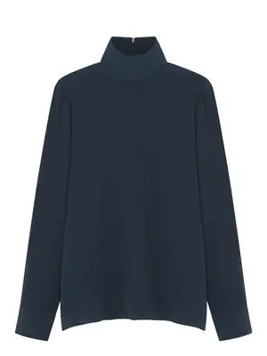 GWYN Silk Turtleneck Blouse - Navy