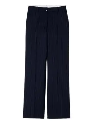GWYN Pinstriped Virgin Wool Wide Leg Trousers - Navy Pinstripe