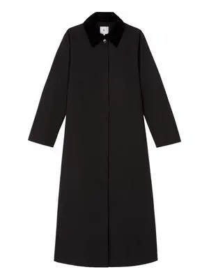 GWYN Corduroy-collar A-line Coat - Black