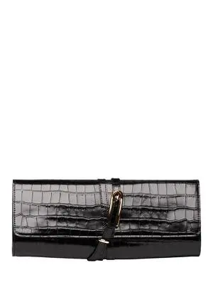 LIFFNER Belted Crocodile-embossed Leather Clutch - Black Gold Hardware