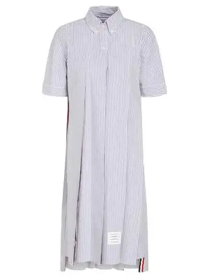 Thom Browne Striped Cotton-seersucker Midi Shirt Dress - Navy