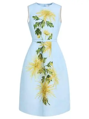 OSCAR DE LA RENTA Belted Floral-Print Faille Midi Dress
