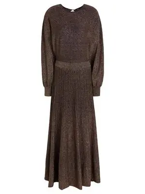 Maje Metallic Knitted Maxi Dress - Chocolate