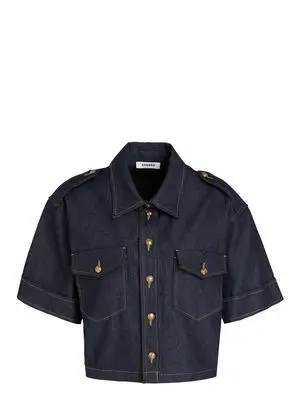 Sandro Cropped Denim Shirt - Dark Denim