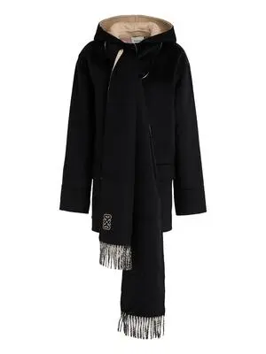 Sandro Wool-felt Hooded Coat With Detachable Scarf - Black