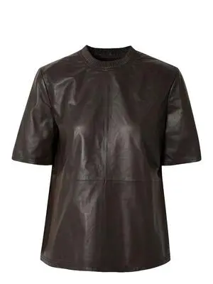 Amiri Paneled Leather T-shirt - Dark Brown