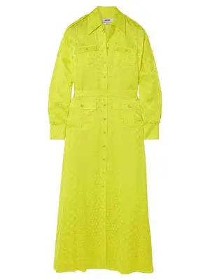 Christopher John Rogers Belted Polkadot Satin-jacquard Maxi Shirt Dress - Bright Yellow