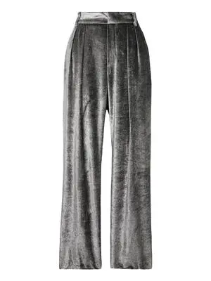 Brunello Cucinelli Pleated Metallic Velvet Straight-leg Pants - Gunmetal