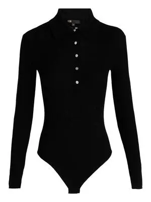 Maje Ribbed Wool And Silk-blend Bodysuit - Black