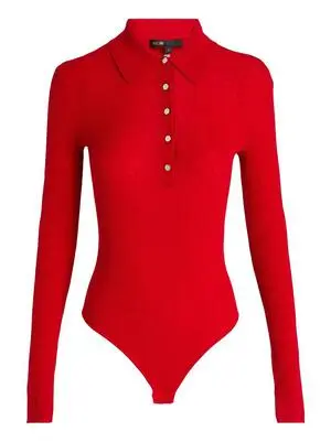 Maje Ribbed Wool And Silk-blend Bodysuit - Red
