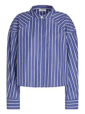 Sandro Cropped Striped Cotton-poplin Shirt - Indigo