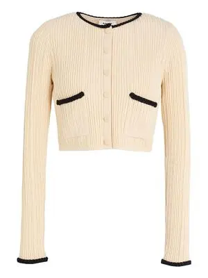 Sandro Cropped Ribbed-knit Cardigan - Ecru