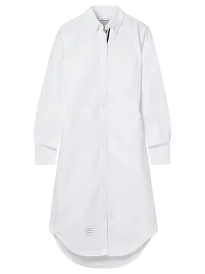 Thom Browne Appliquéd Cotton Oxford Shirt Dress - White