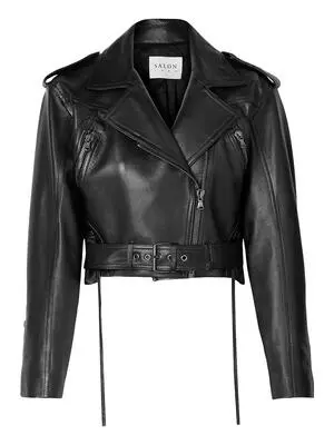 SALON 1884 Jane Cropped Leather Biker Jacket - Black