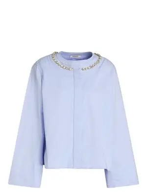 Sandro Crystal-embellished Cotton-poplin Shirt - Light Blue