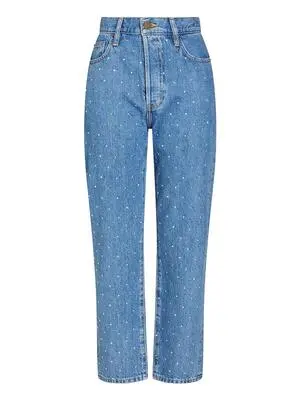 FRAME Crystal-embellished Cropped Jeans - Mid Denim