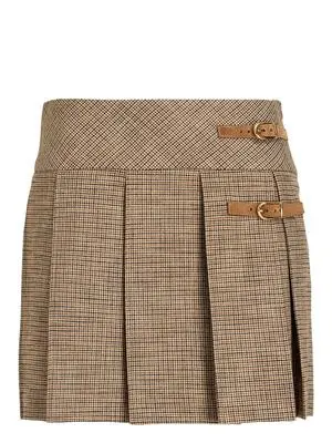 Sandro Pleated Houndstooth Tweed Mini Skirt - Light Brown