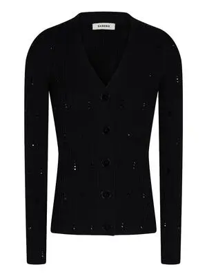 Sandro Embellished Ribbed-knit Cardigan - Black