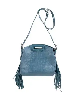 Maje Fringed Croc-effect Leather Shoulder Bag - Slate Blue
