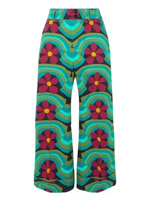 La DoubleJ Hendrix Cropped Floral Pants - Turquoise