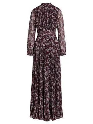 MIKAEL AGHAL Pleated Floral-print Georgette Maxi Dress - Merlot