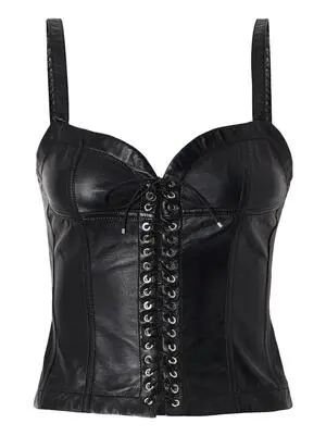 LUDOVIC DE SAINT SERNIN Lace-up Leather Bustier Top - Black