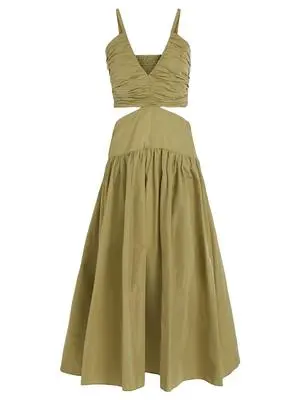 Maje Ruched Cutout Taffeta Midi Dress - Army Green