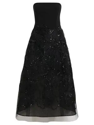 Carolina Herrera Strapless Embellished Tulle And Crepe Midi Dress - Black
