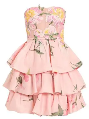 Carolina Herrera Strapless Floral-print Mini Dress - Blush