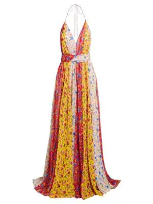 Carolina Herrera Floral-print Chiffon Halterneck Gown - Red
