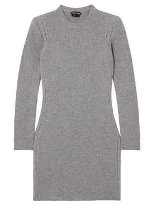 TOM FORD Pointelle-trimmed Ribbed Cashmere Mini Dress - Gray