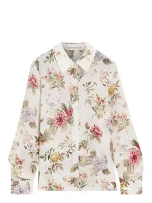 Alice + Olivia Floral Silk-voile Shirt - Ecru