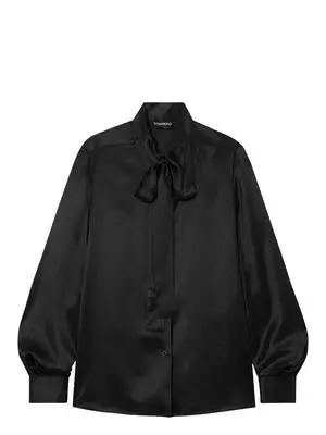 TOM FORD Pussy-bow Silk Shirt - Black