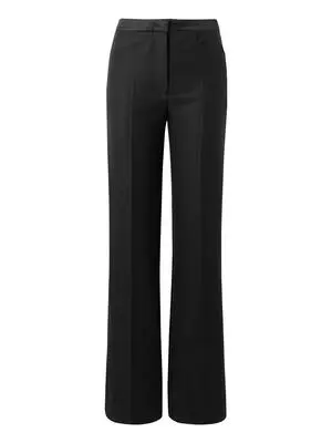 TOM FORD Satin-trimmed Wool-blend Flared Pants - Black