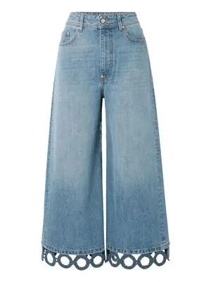 Stella McCartney Embellished High-rise Wide-leg Jeans - Mid Denim
