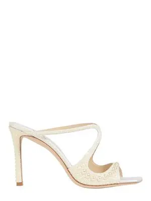 JIMMY CHOO Faux Pearl-embellished Satin Mules - White