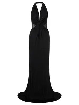 TOM FORD Twist-front Chiffon-trimmed Jersey Gown - Black