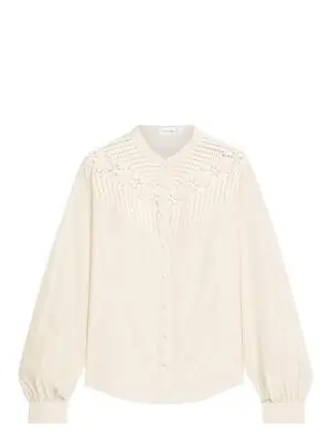 FRAME Crochet-paneled Cotton And Silk-blend Top - Cream
