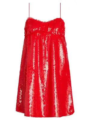GANNI Ruffle-trimmed Sequined Crepe Mini Dress - Red